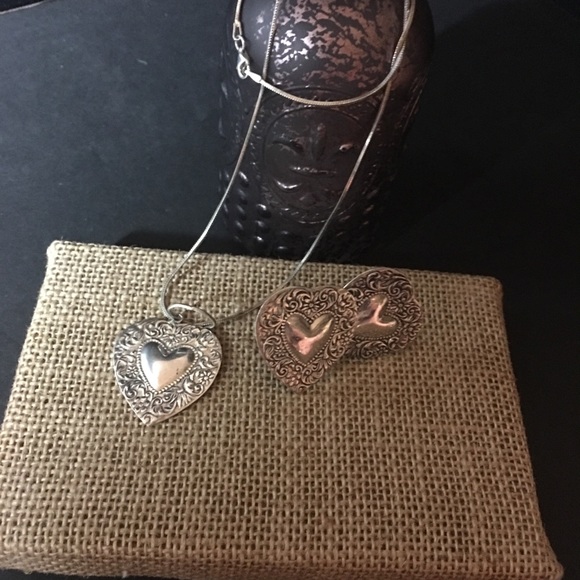 Jewelry | Sterling Repousse Heart Necklace Earring Set | Poshmark